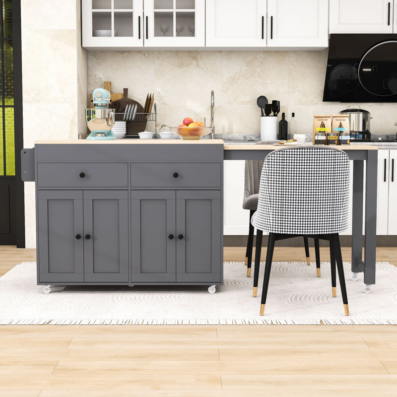 Latitude Run® Limbrey Expandable Kitchen Island on Wheels with 2 ...