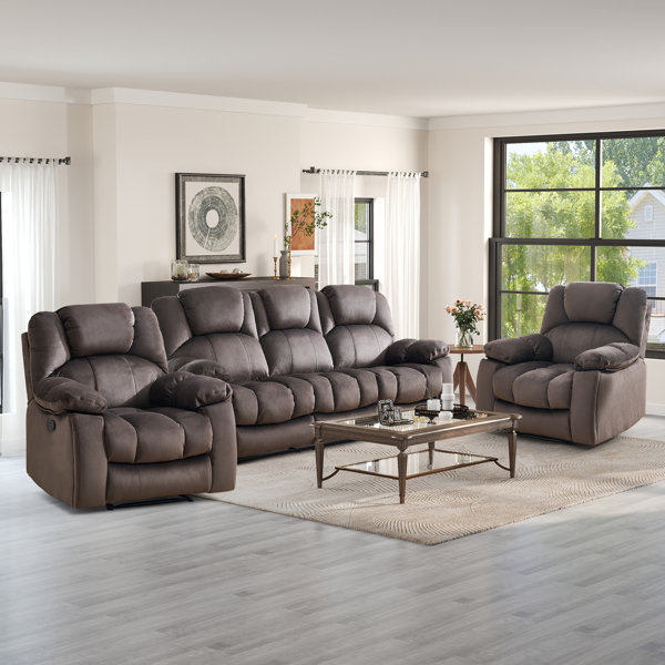 Bonzy Home 3 Piece Extra Soft Padding Manual Handle Reclining Living ...