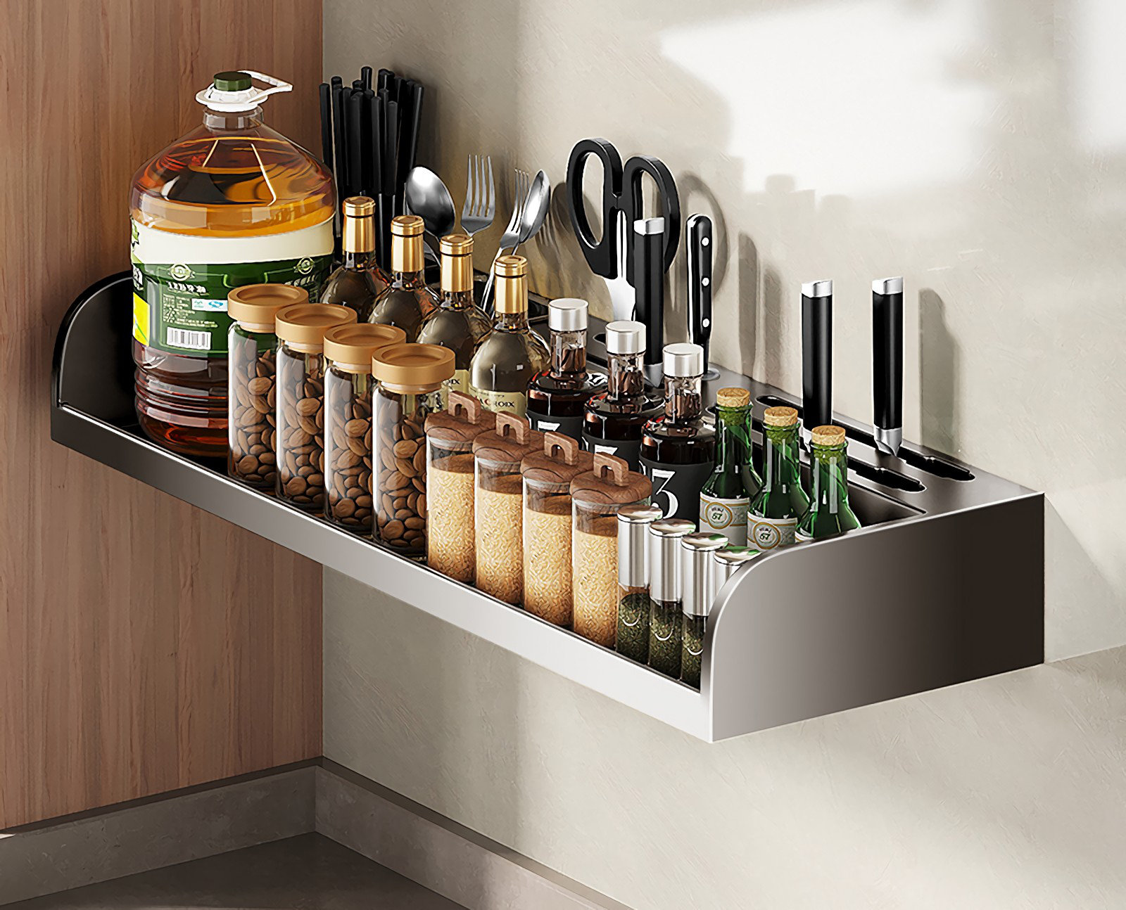 Ivy Bronx Kitchen Utensil Storage Rack Wall Mounted Seasoning Box Rack ...