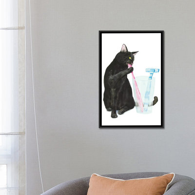 cat brushing teeth print