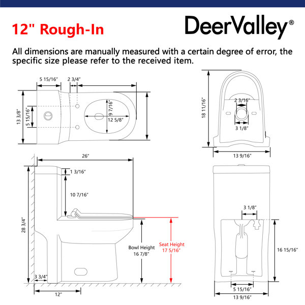 DeerValley Compact ADA Toilet with High-Efficiency Dual Flush, Comfort ...