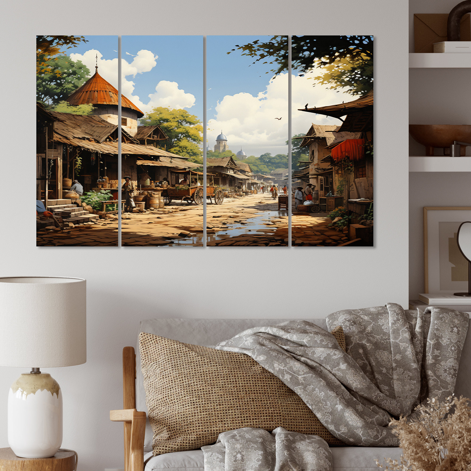 Design Art African Market Bazaar - African Canvas Print - 4 Panels ...