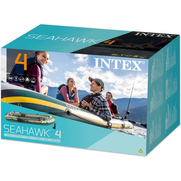 Intex Seahawk 4 Person Inflatable Outdoor Water Boat Set With Oars And ...