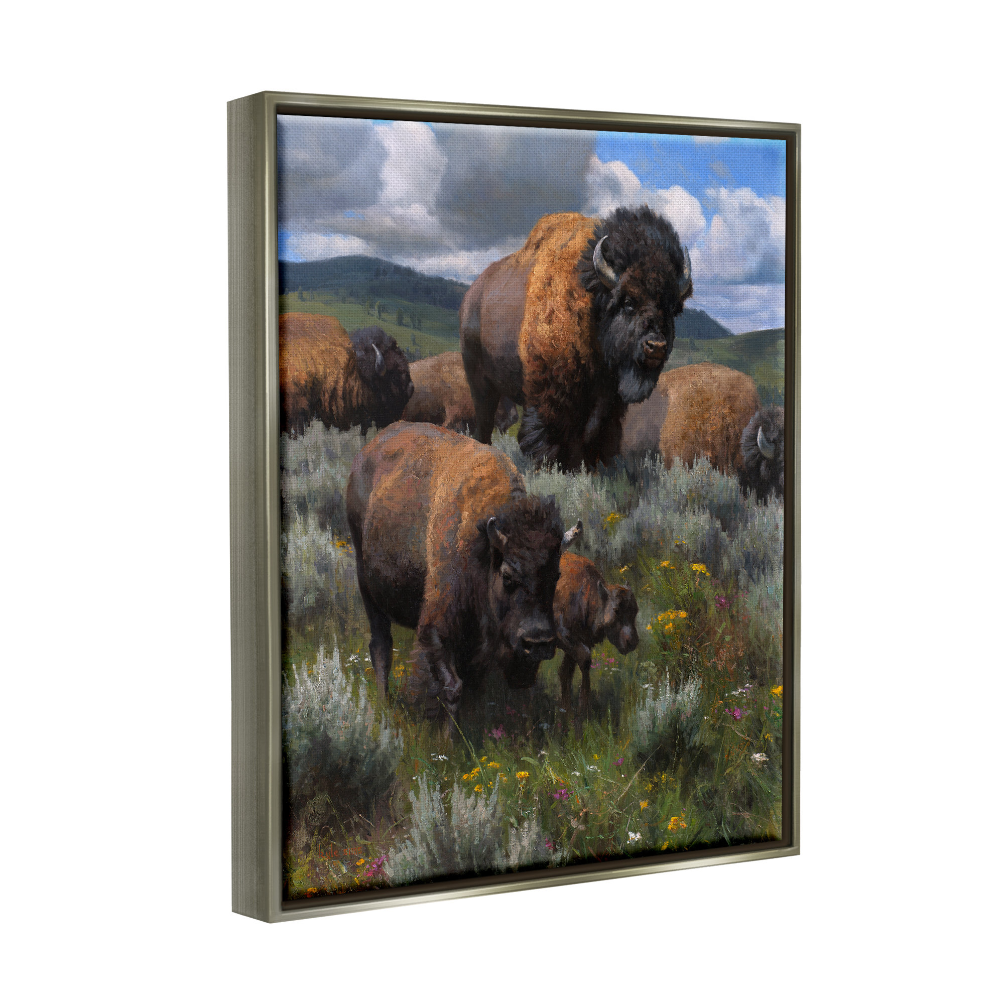 Stupell Industries Bison Herd Rural Landscape Canvas Wall Art Design by ...