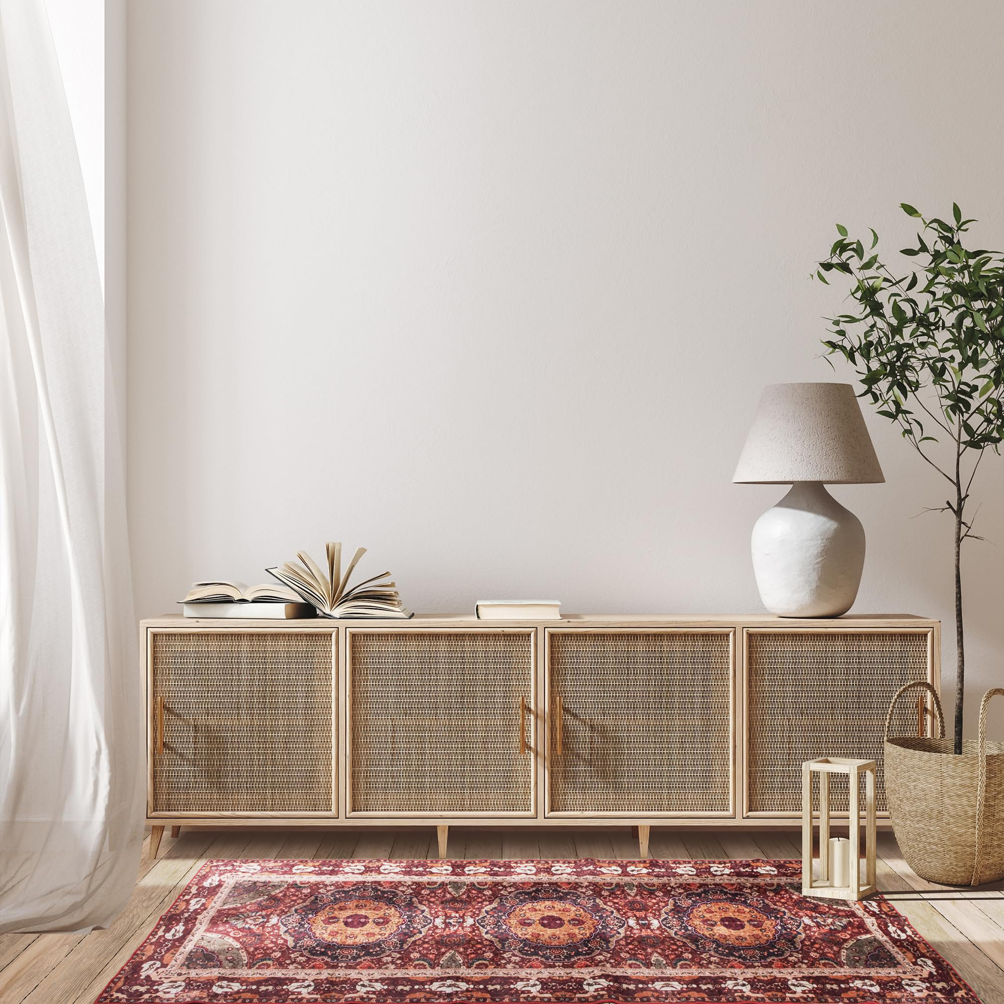 Bungalow Rose 2.5x6 Vintage Washable Rug Honeycomb Non-Slip | Wayfair