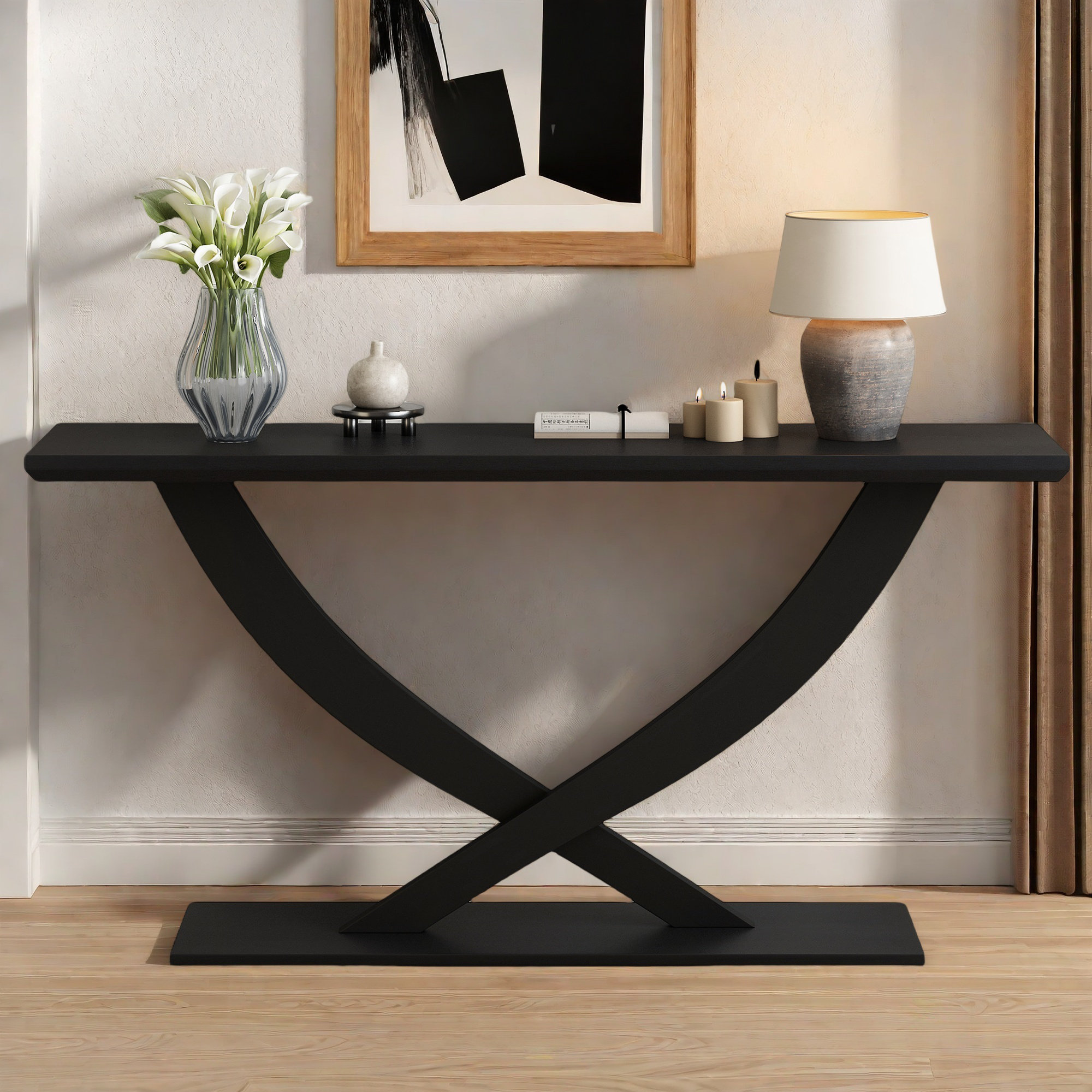 Millwood Pines 57'' Modern Rustic Console Table With Cross-Leg Design ...