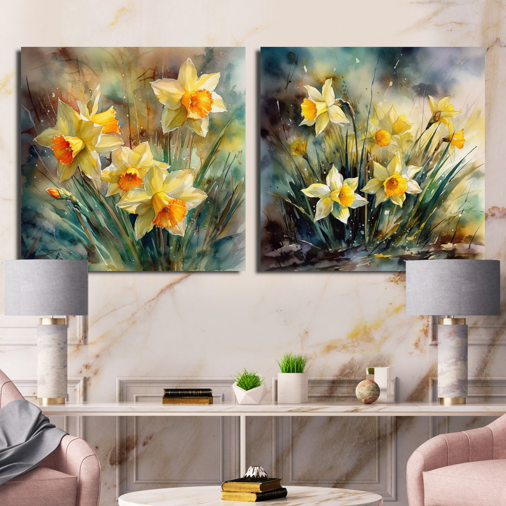 Red Barrel Studio® Golden Daffodils Elegance - Floral Daffodil Square ...
