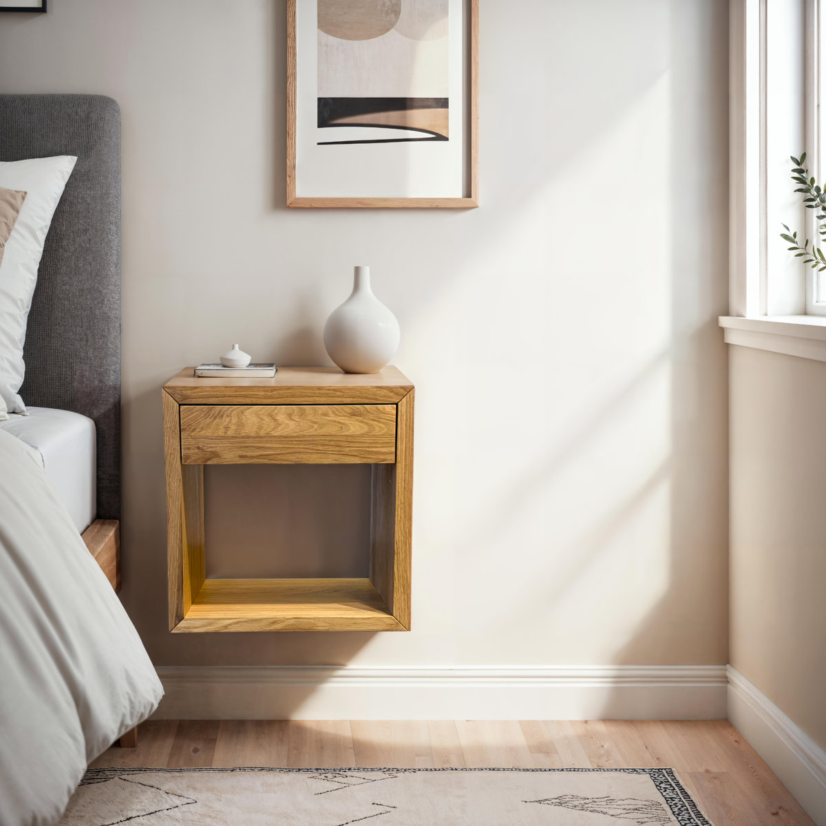 Ivy Bronx Traskwood - Solid Oak Wood Floating Nightstand / Bedside ...