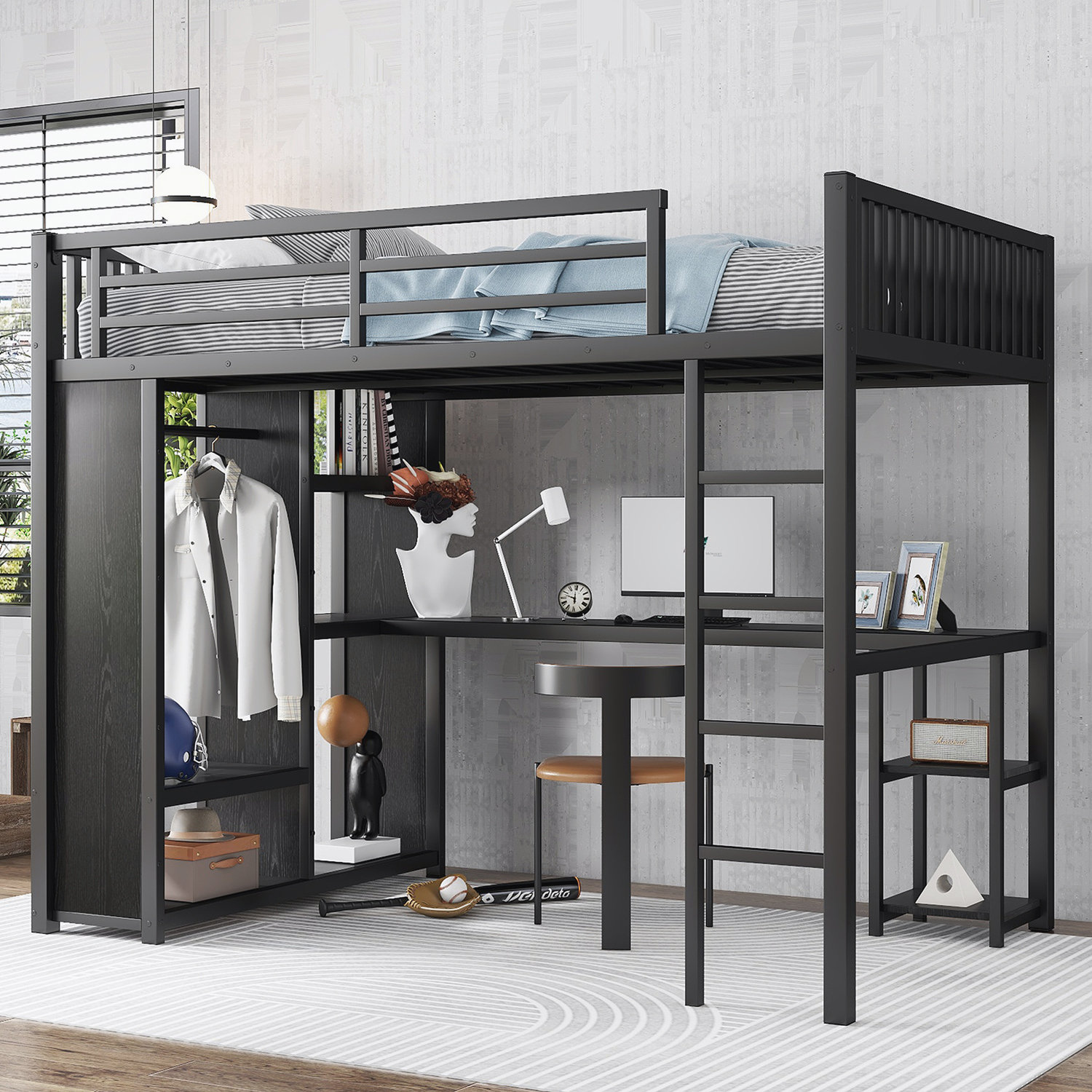 Isabelle & Max™ Meta Bed Frame with Built-in Wardrobe,Desk and Storage ...