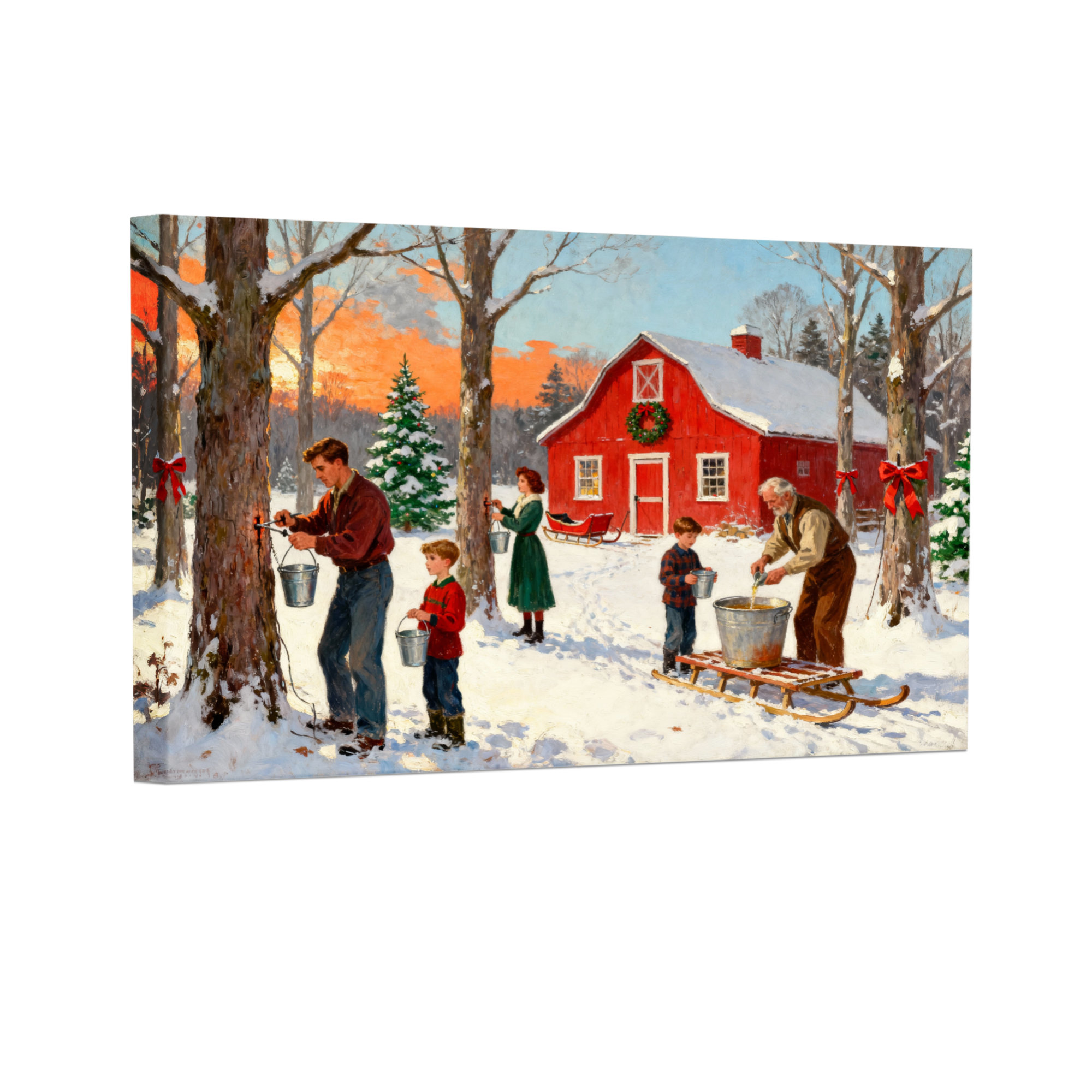 Ophelia & Co. Christmas Winter Family Maple Syrup Gathering Scene Set ...