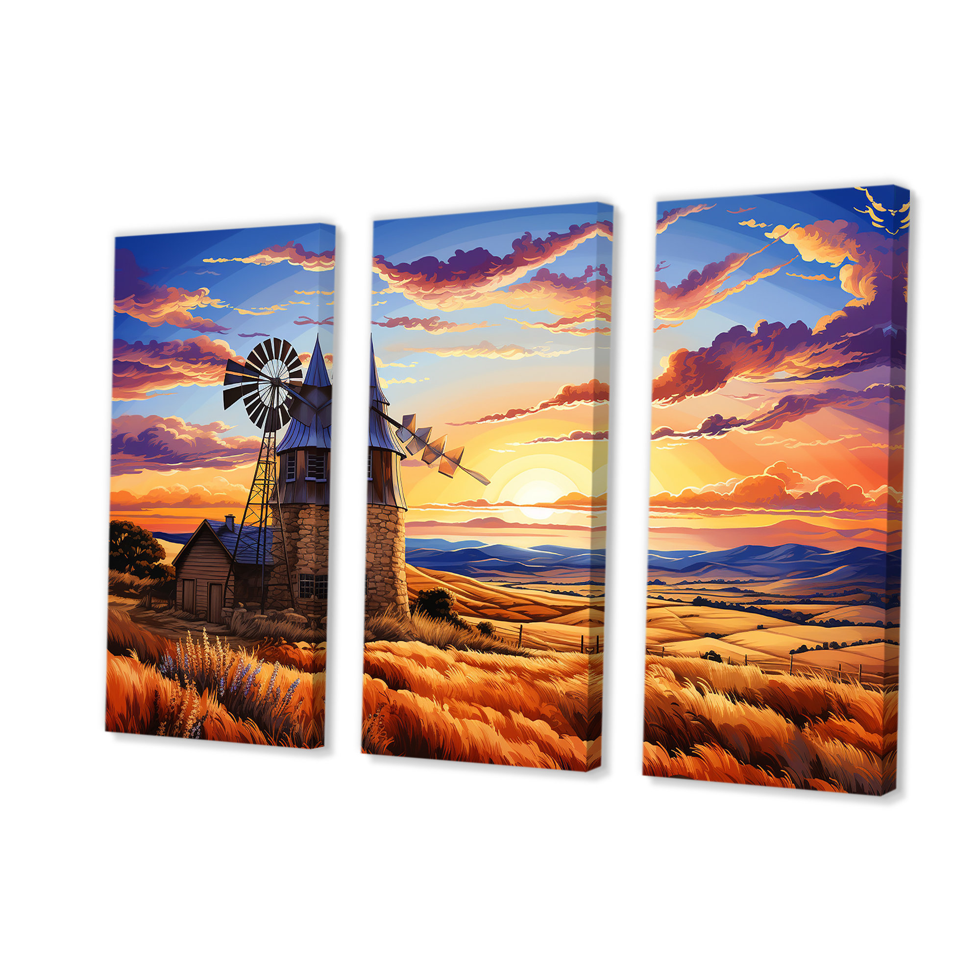 Breakwater Bay Windmill Evening Glow Meadows - Wind Turbines Wall Art ...