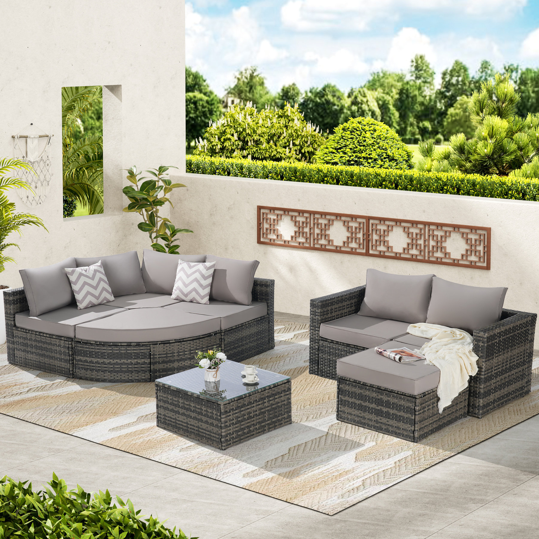 Dakota Fields 8 Piece Outdoor Patio Sofa Set, Sectional L- Shaped Patio ...