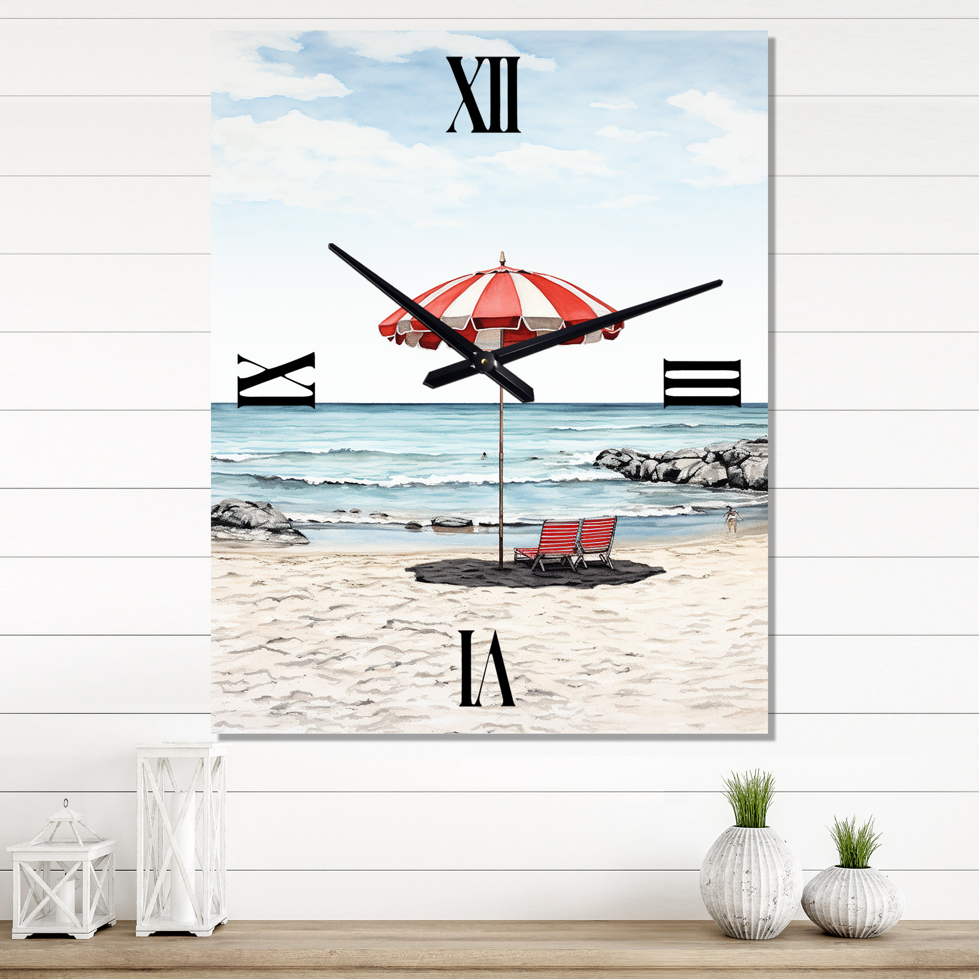 Design Art Coastal Red Beach Umbrella II - Nautical & Beach Wall Clock ...