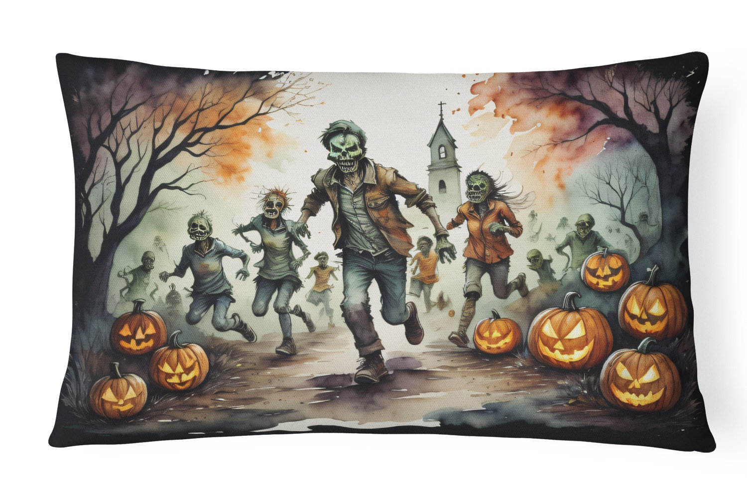 Caroline's Treasures Zombies Spooky Halloween Fabric Decorative Pillow ...