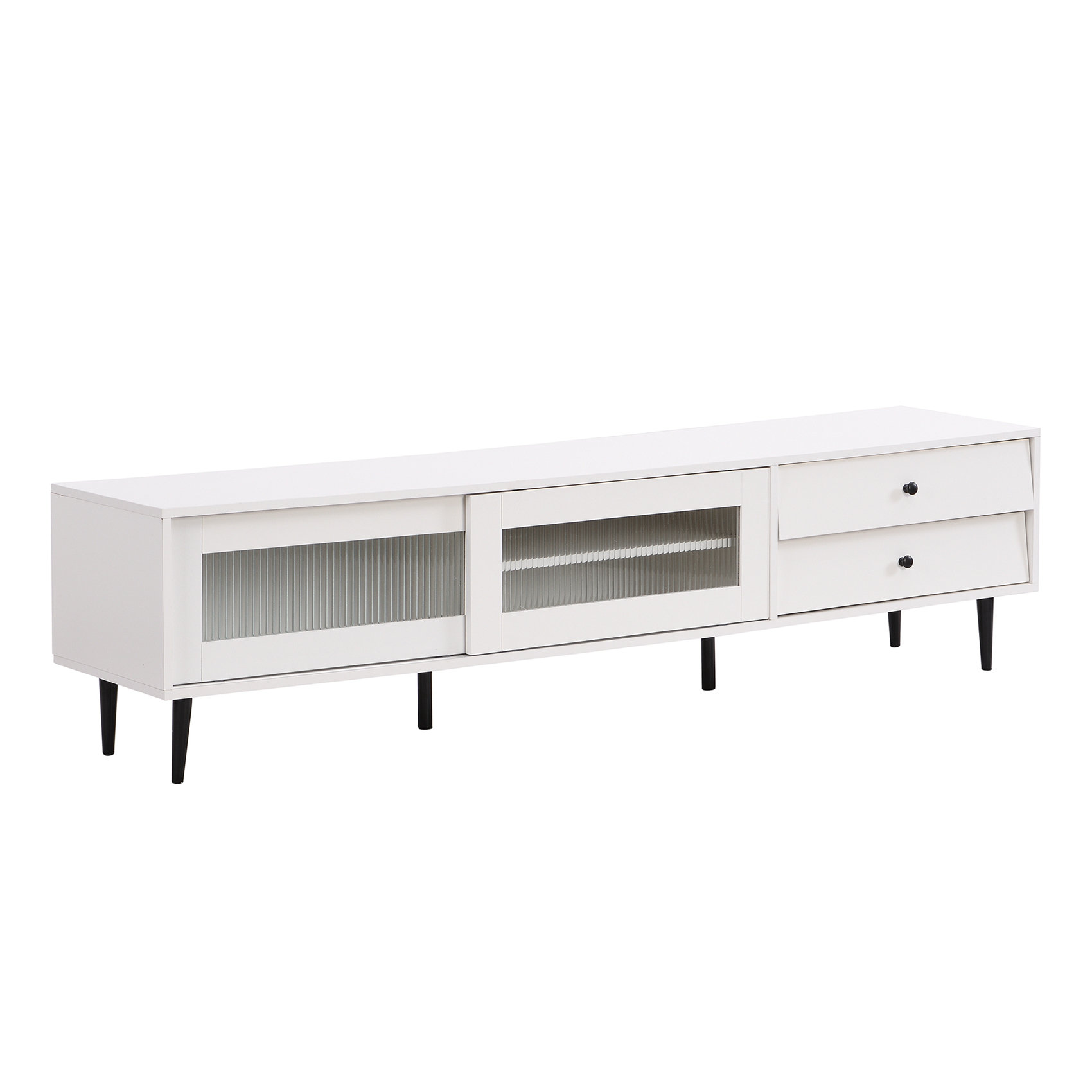 Latitude Run® Chic Elegant Design TV Stand With Sliding Fluted Glass ...
