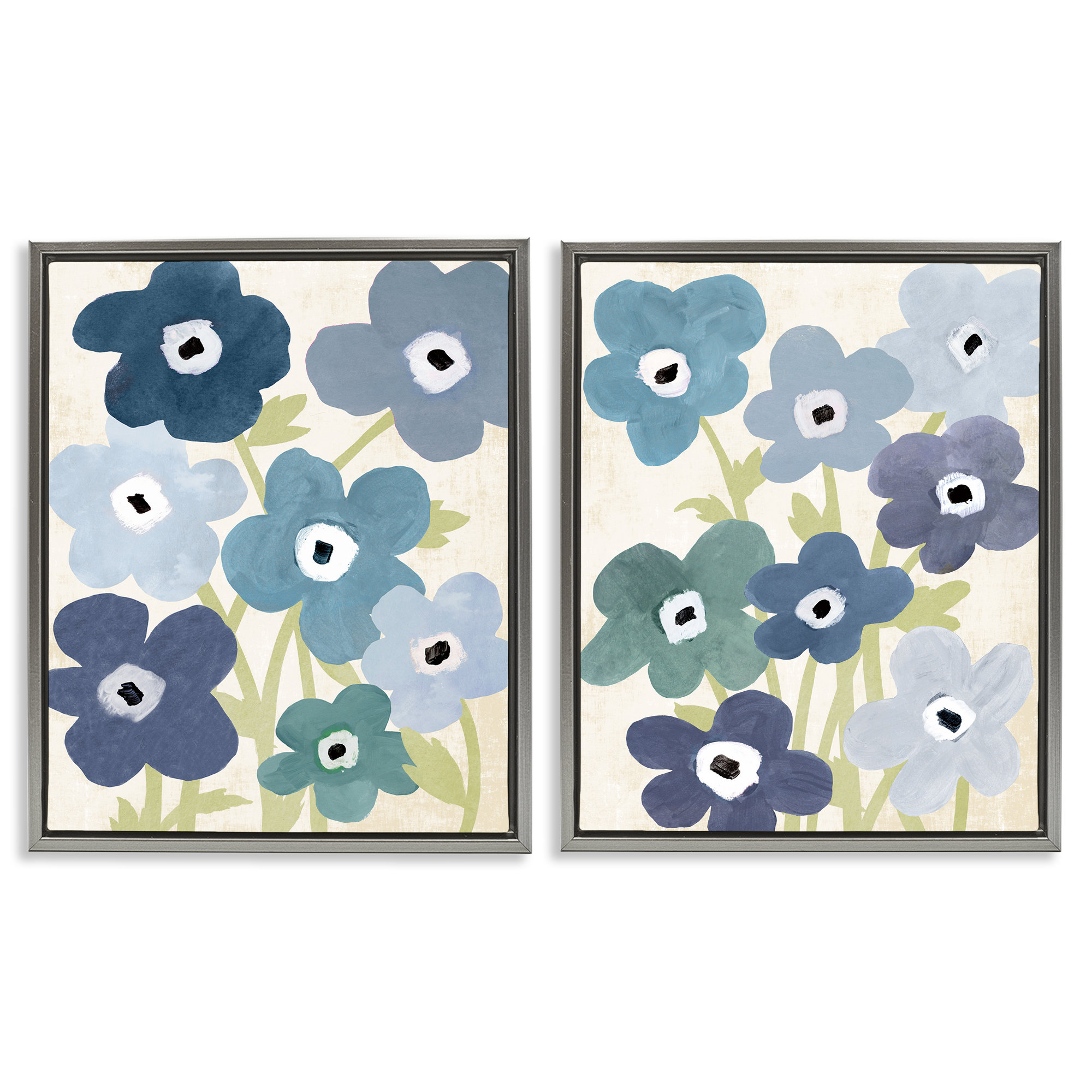 Latitude Run® Mod Blue Blooms Arrangements 2 Piece Framed Floater ...