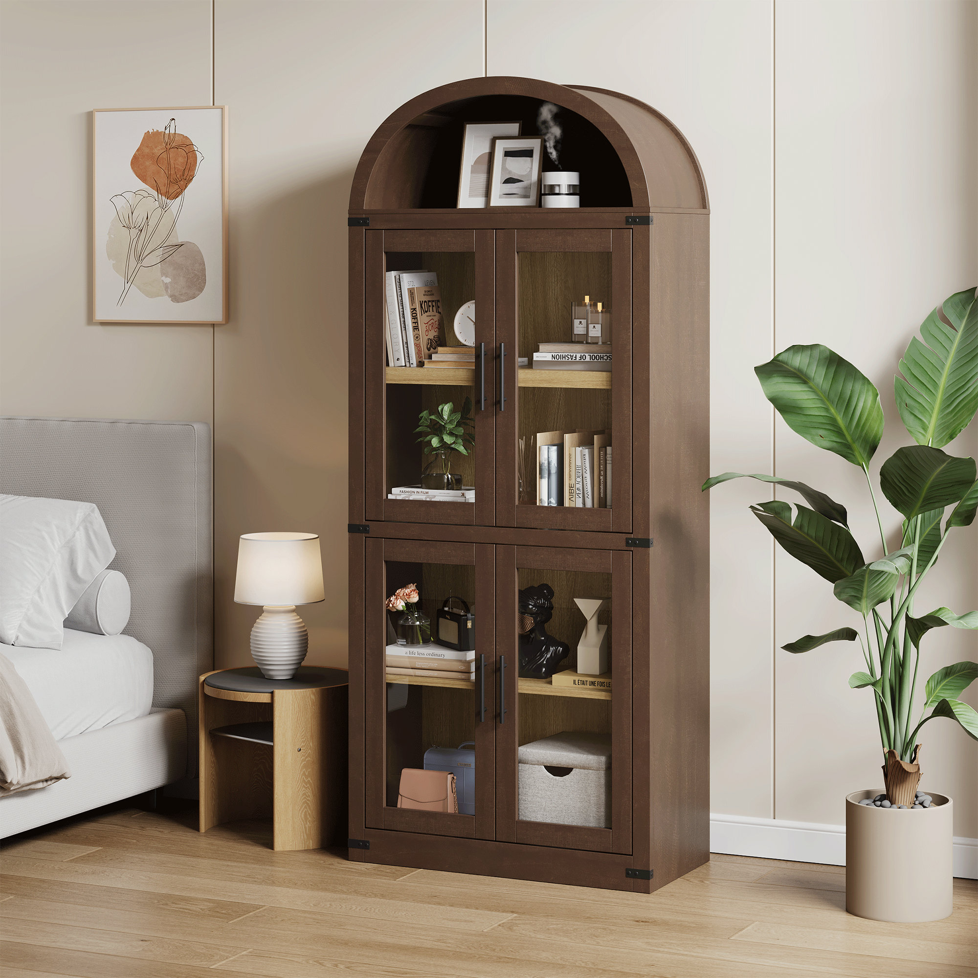 August Grove Modern Farmhouse Arched Bookcase Cabinet – 6-Tier ...
