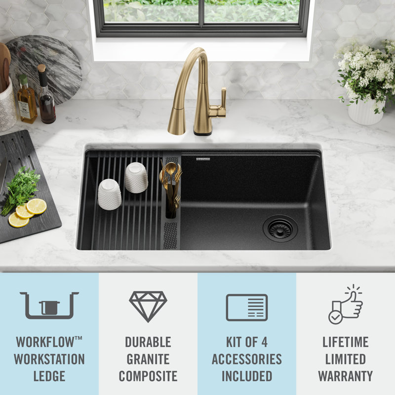 Delta Everest™ 32" L Granite Composite Workstation Kitchen Sink ...