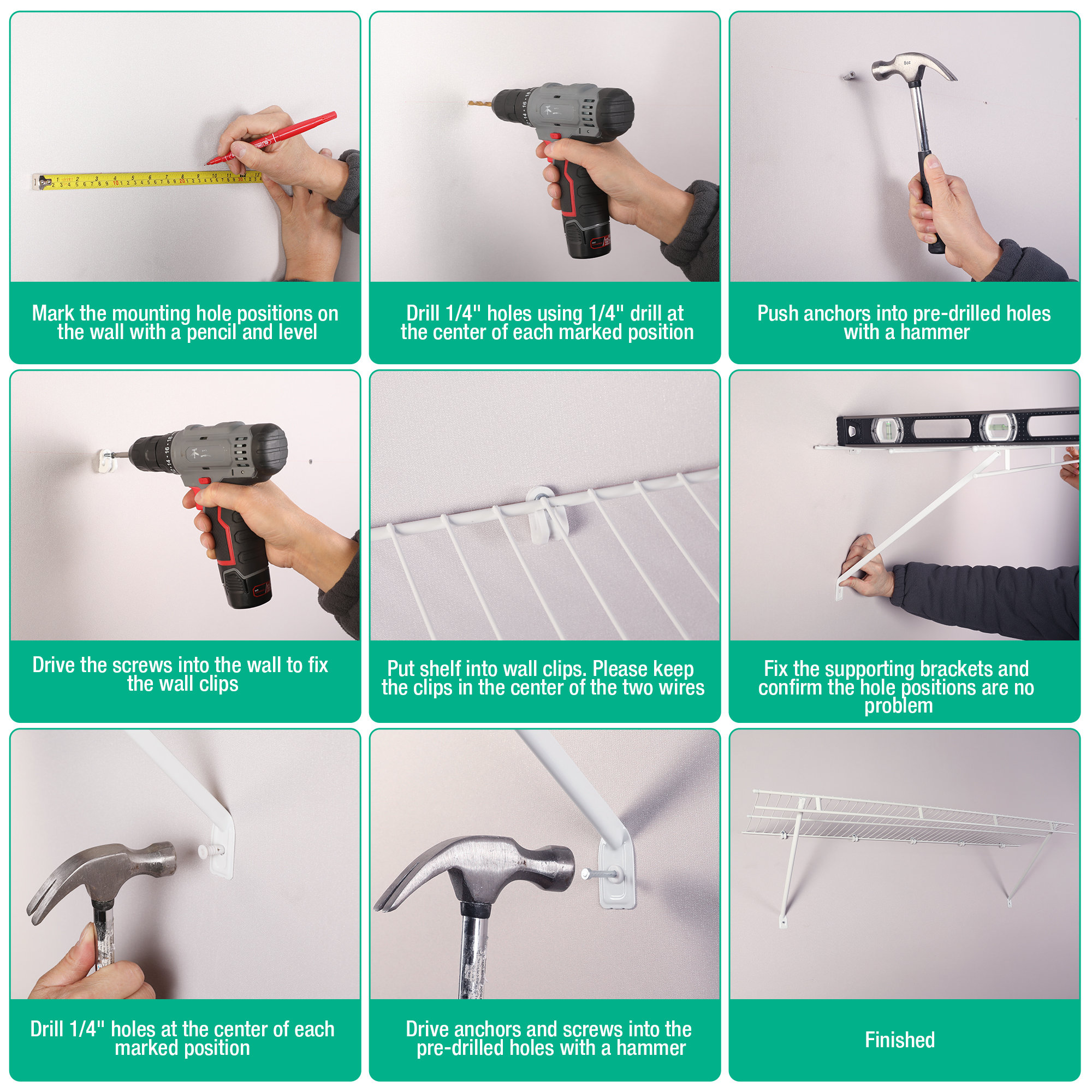 Rebrilliant Hermantown Wall Shelves Mounted, 4 ft x 12in White Wire ...