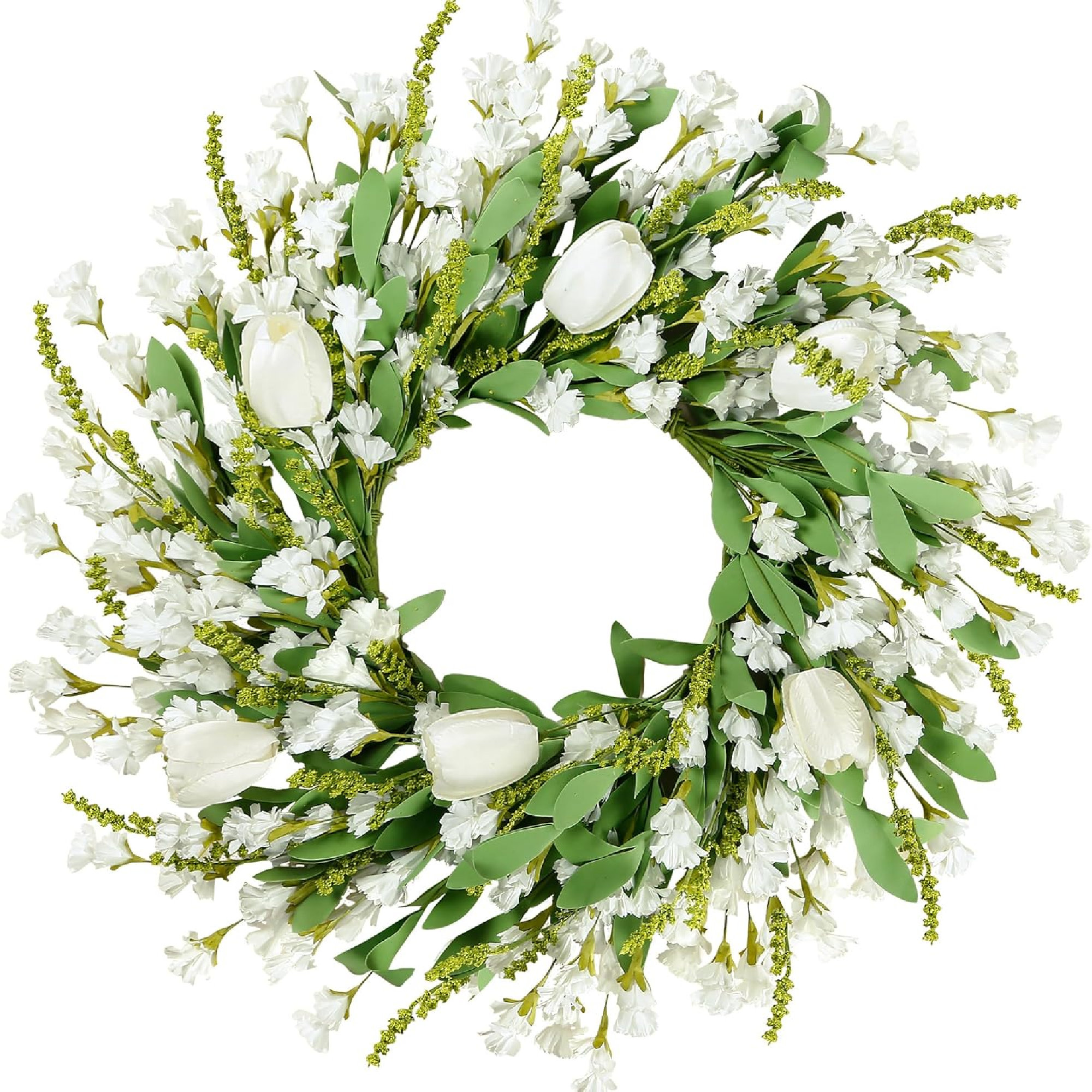 Primrue Wreath For Front Door Floral 22 Inch White Tulips And Lavender ...