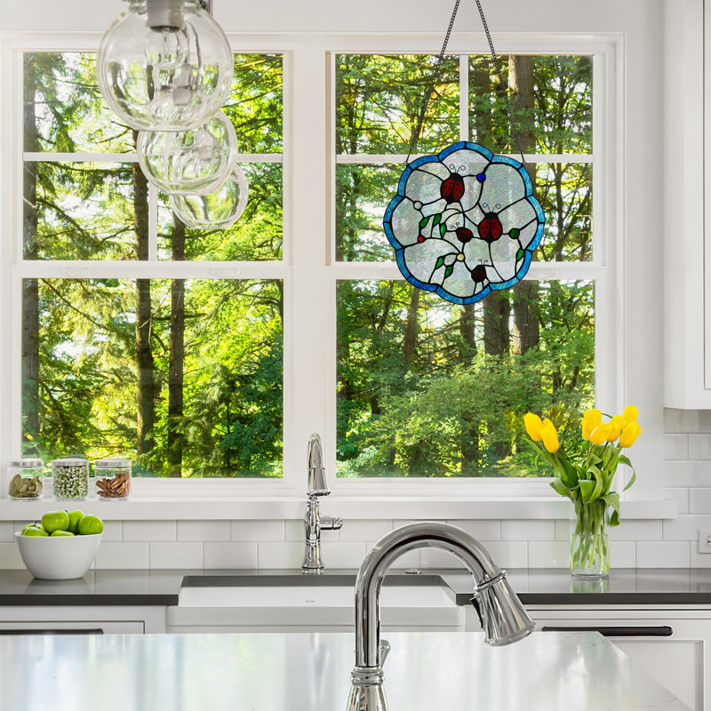 Winston Porter 12"H Ladybugs Round Stained Glass Window Panel & Reviews ...