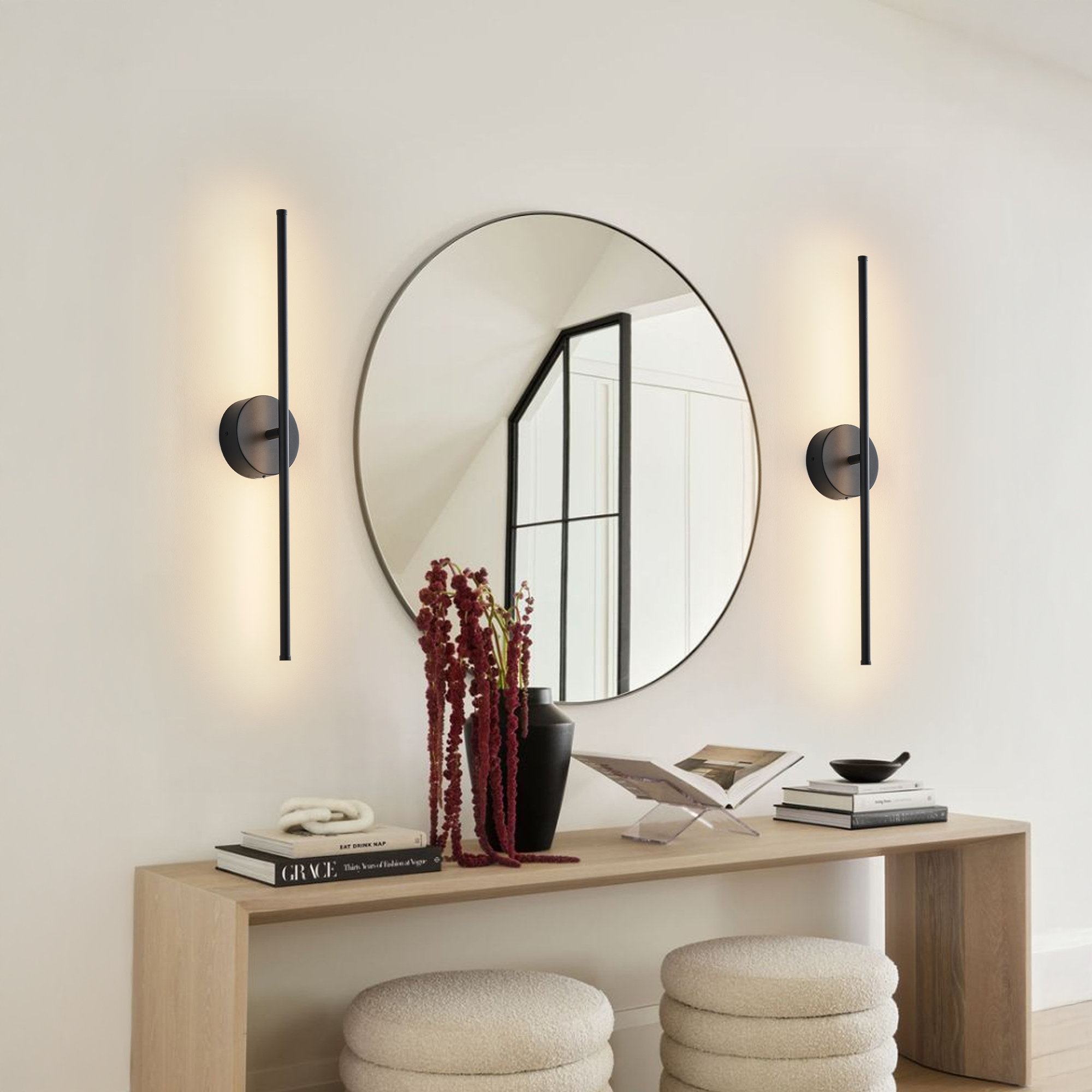 Ebern Designs 2-Pack Rechargeable Metal LED Wall Sconces with Remote ...