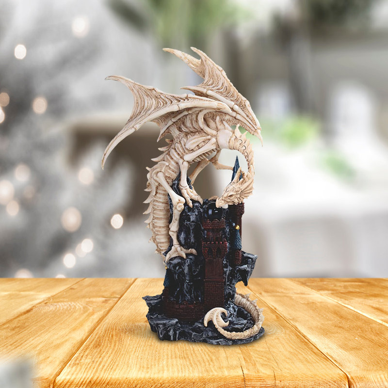 Trinx 12.5"H Beige Dragon Skeleton on Castle Figurine Unique Gifts ...