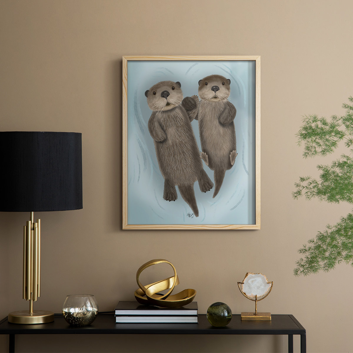 Dakota Fields Otters Holding Hands Framed Print - Solid Wood | Wayfair