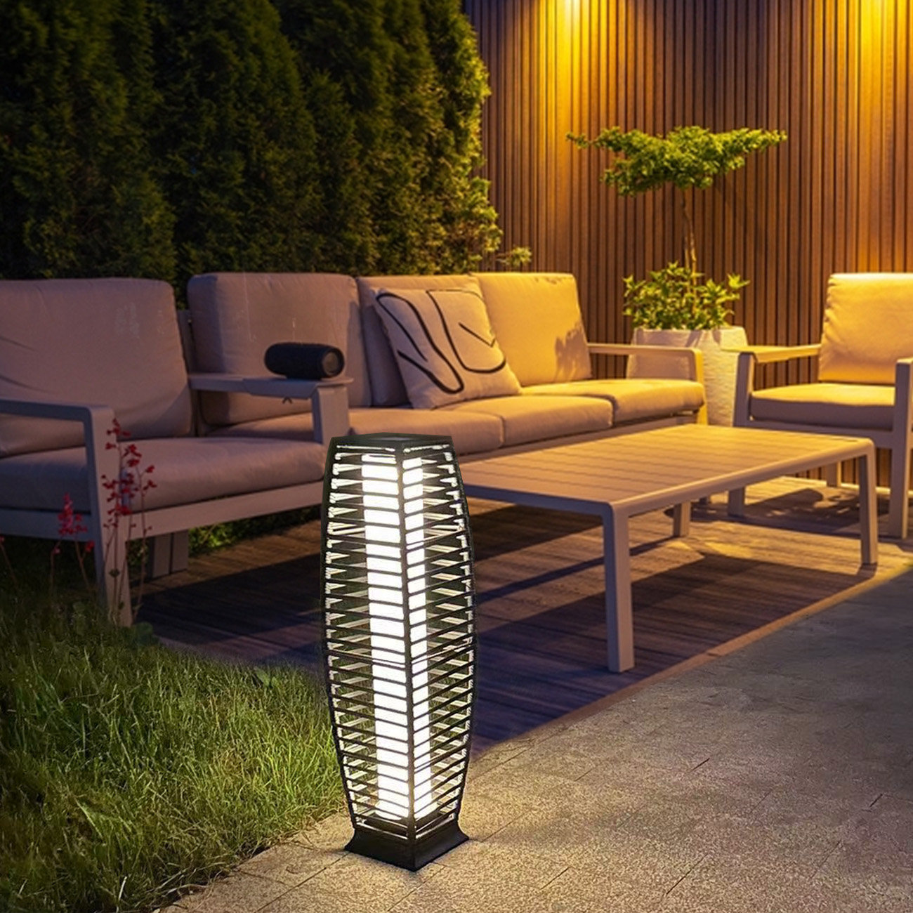 PETORREY 31" Solar Powered Wicker Floor Lamp, solar lantern, outdoor ...