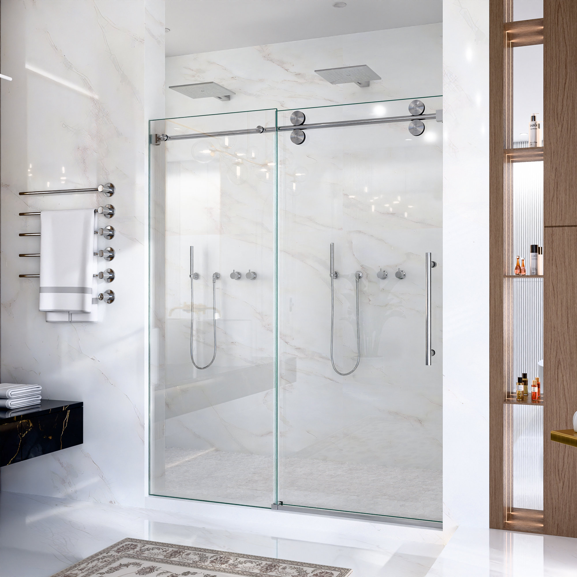 Living Source International Frameless Single Sliding Shower Door, 56 ...