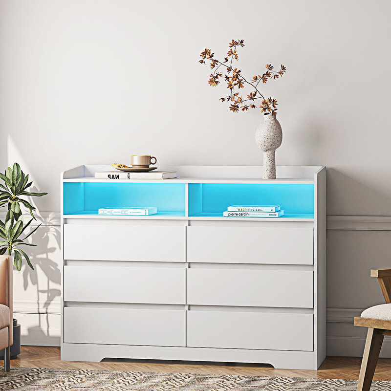 Ophelia & Co. 6 Drawer Dresser, Dresser For Bedroom With Led Lights ...