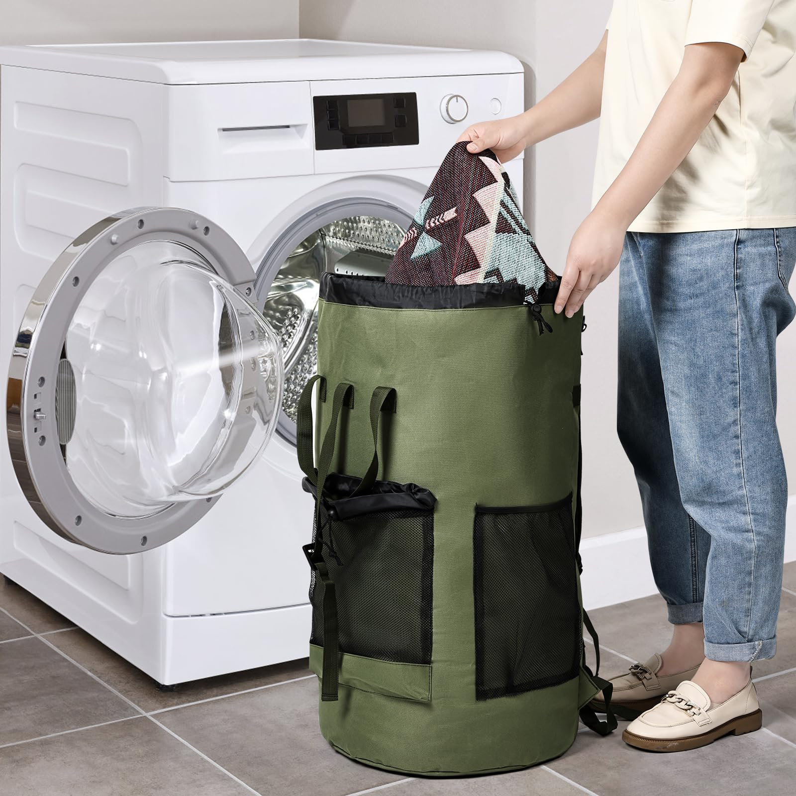 Rebrilliant Laundry Backpack Bag,With 3 Pockets,For Dorm, Apartment And ...