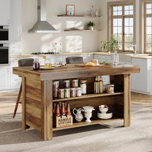 Ophelia & Co. 55" Kitchen Island With Storage, Farmhouse Island Table ...