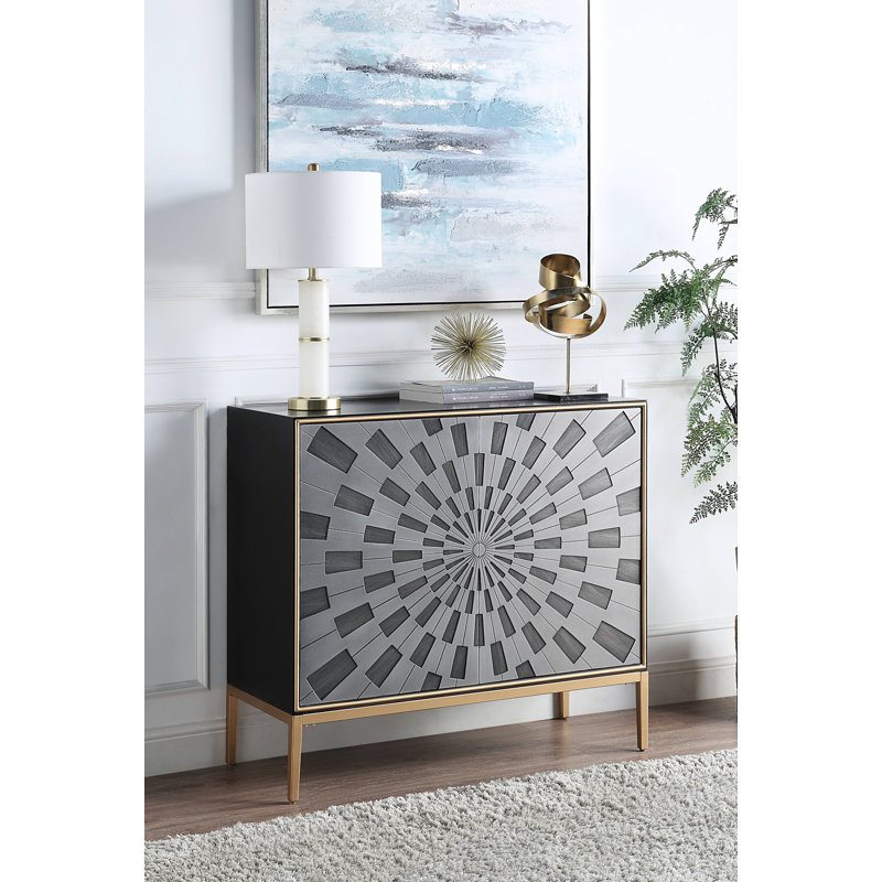Everly Quinn Console Table w/2 Doors & Sunburst Design Gray, Modern ...