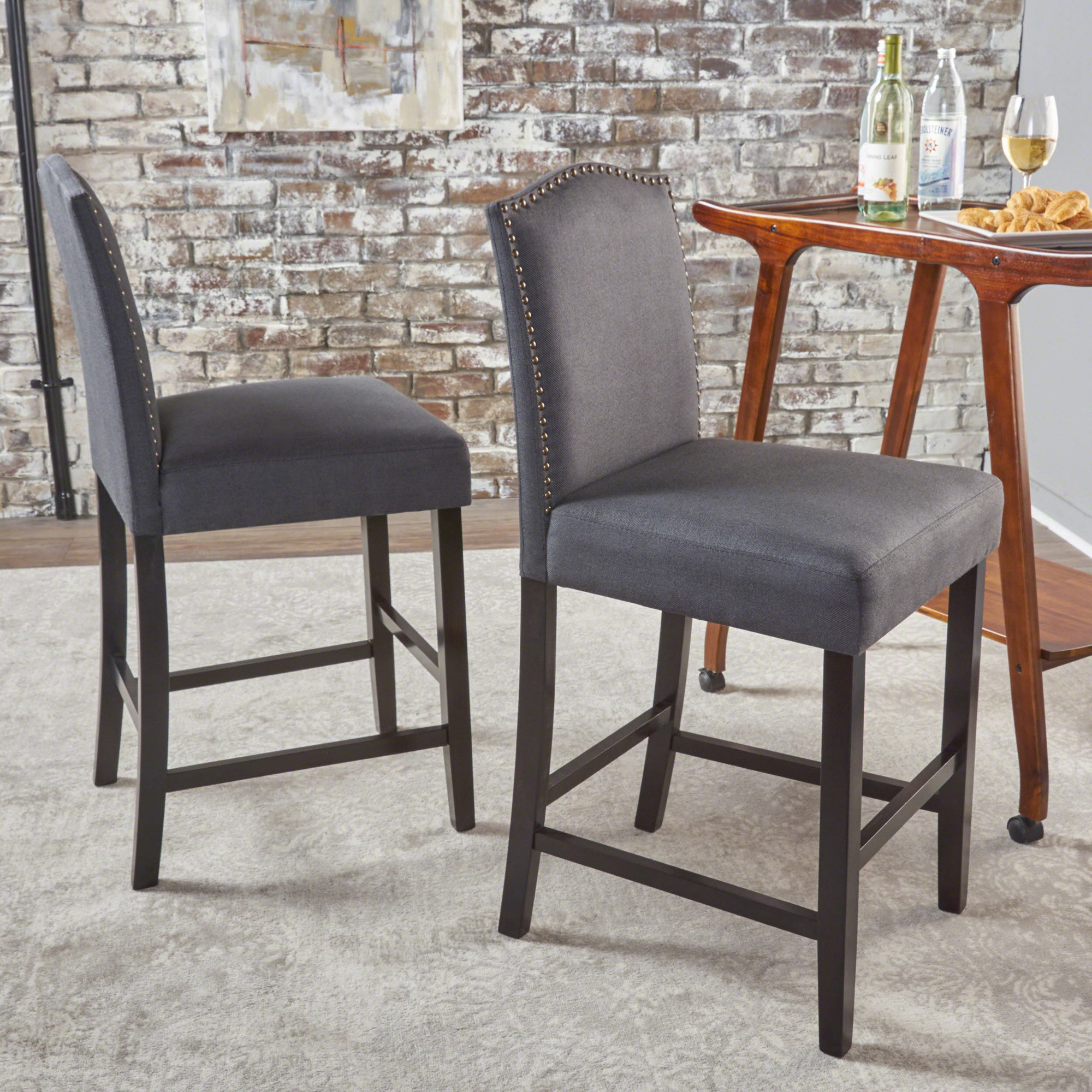 Rosdorf Park Elegant Comfort Bar Stools with Nailhead Trim (Set of 2 ...