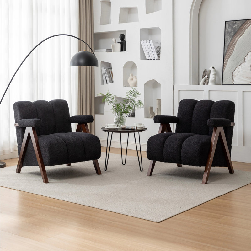 George Oliver Dormon Upholstered BoucleArmchair with Solid Wood Legs ...