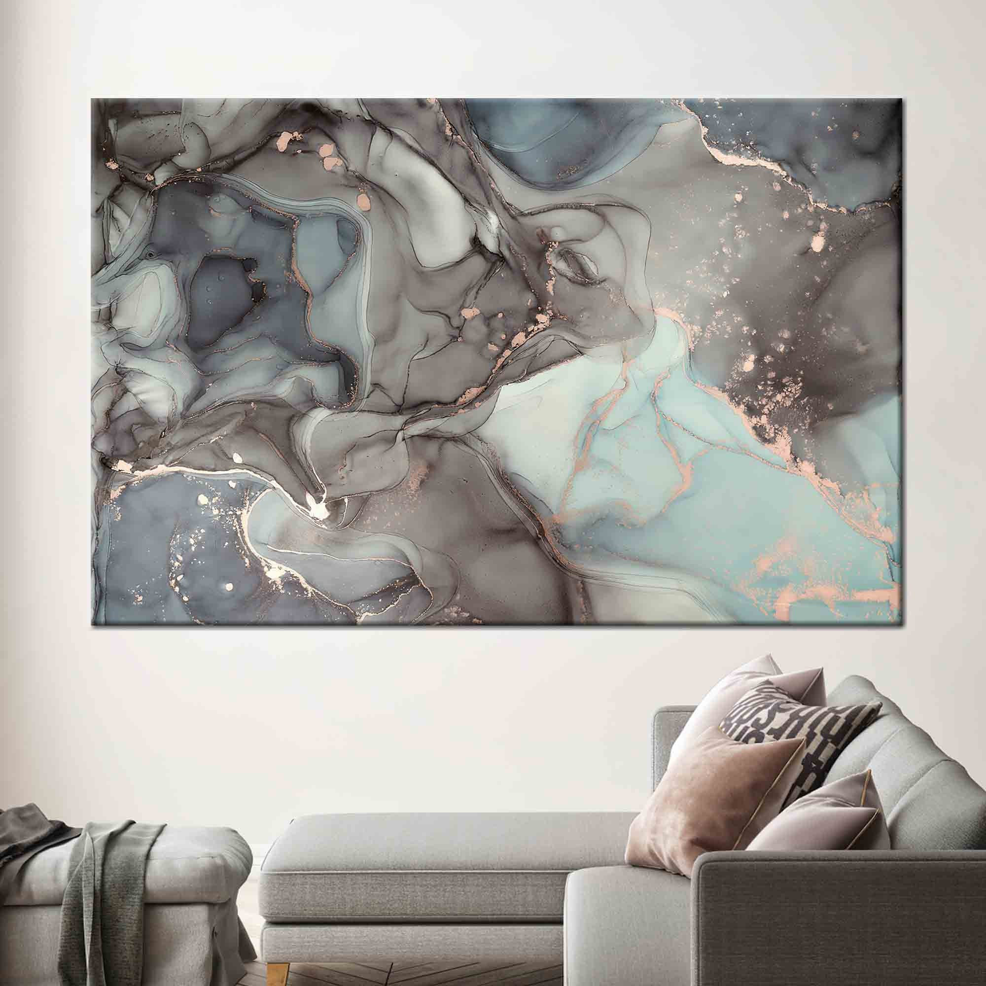 kayra export Grey And Blue Marble Modern Wall Art Shimmering Luxury ...