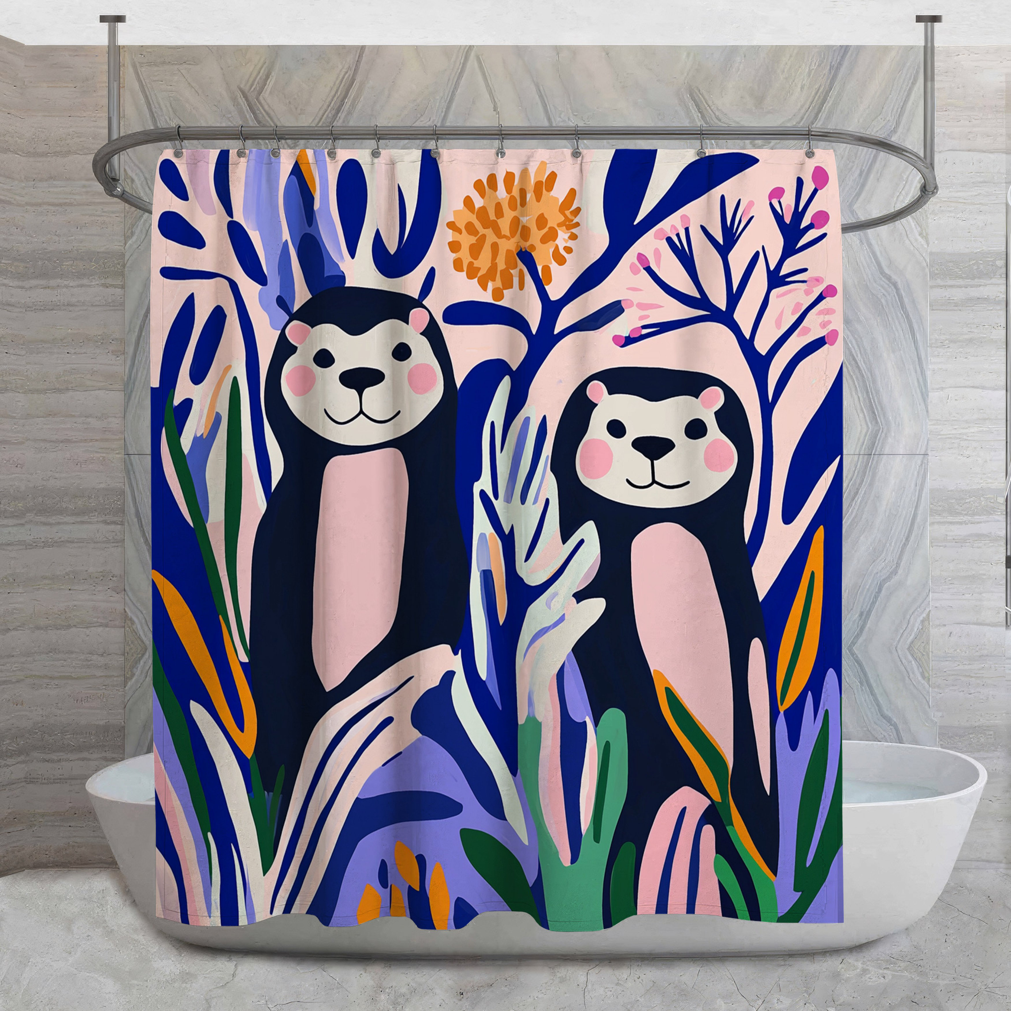 East Urban Home Playful Otters Shower Curtain - Animal Bathroom Decor ...