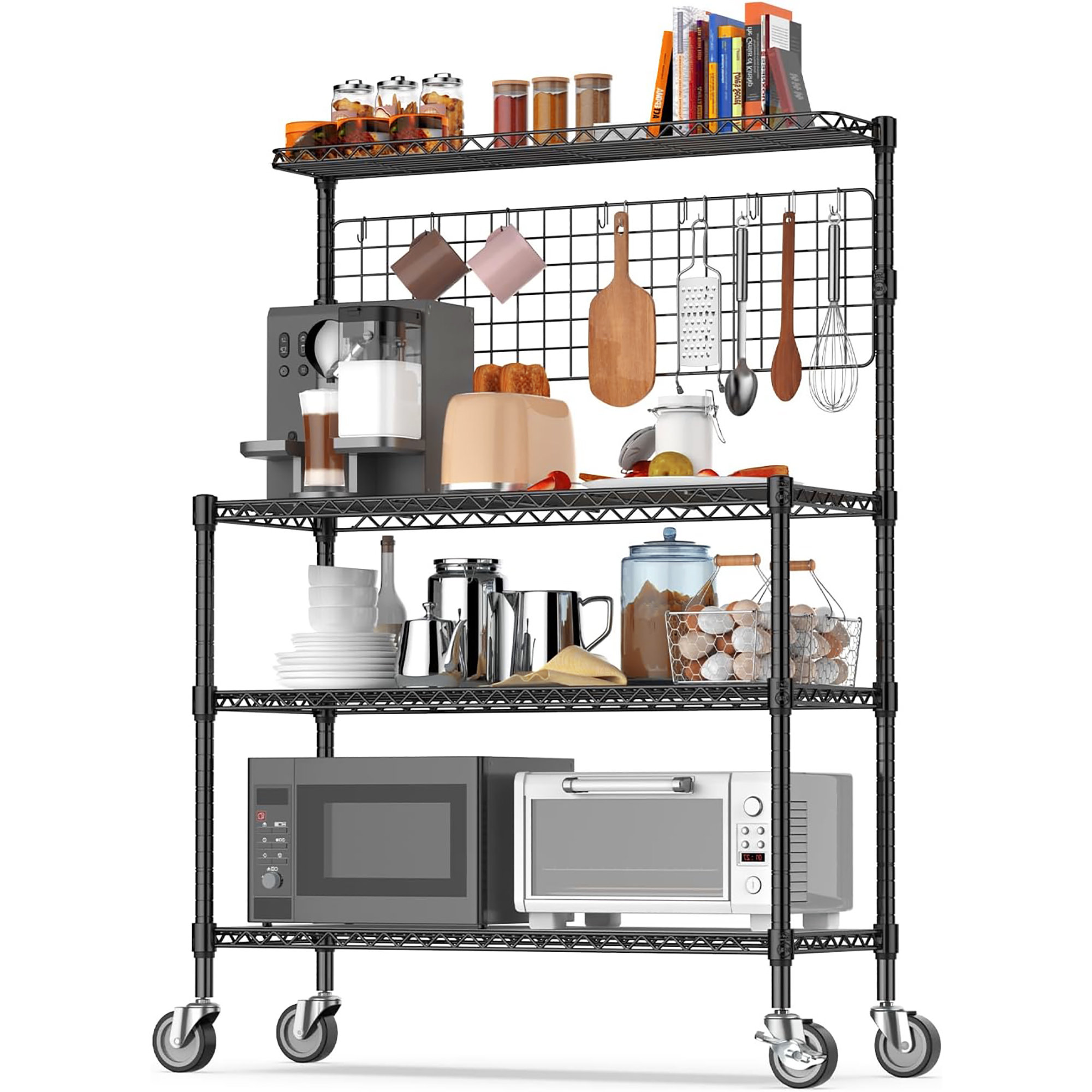 17 Stories 42 Inch 4 Tier Heavy Duty Bakers Rack with Wheels: 20 S ...
