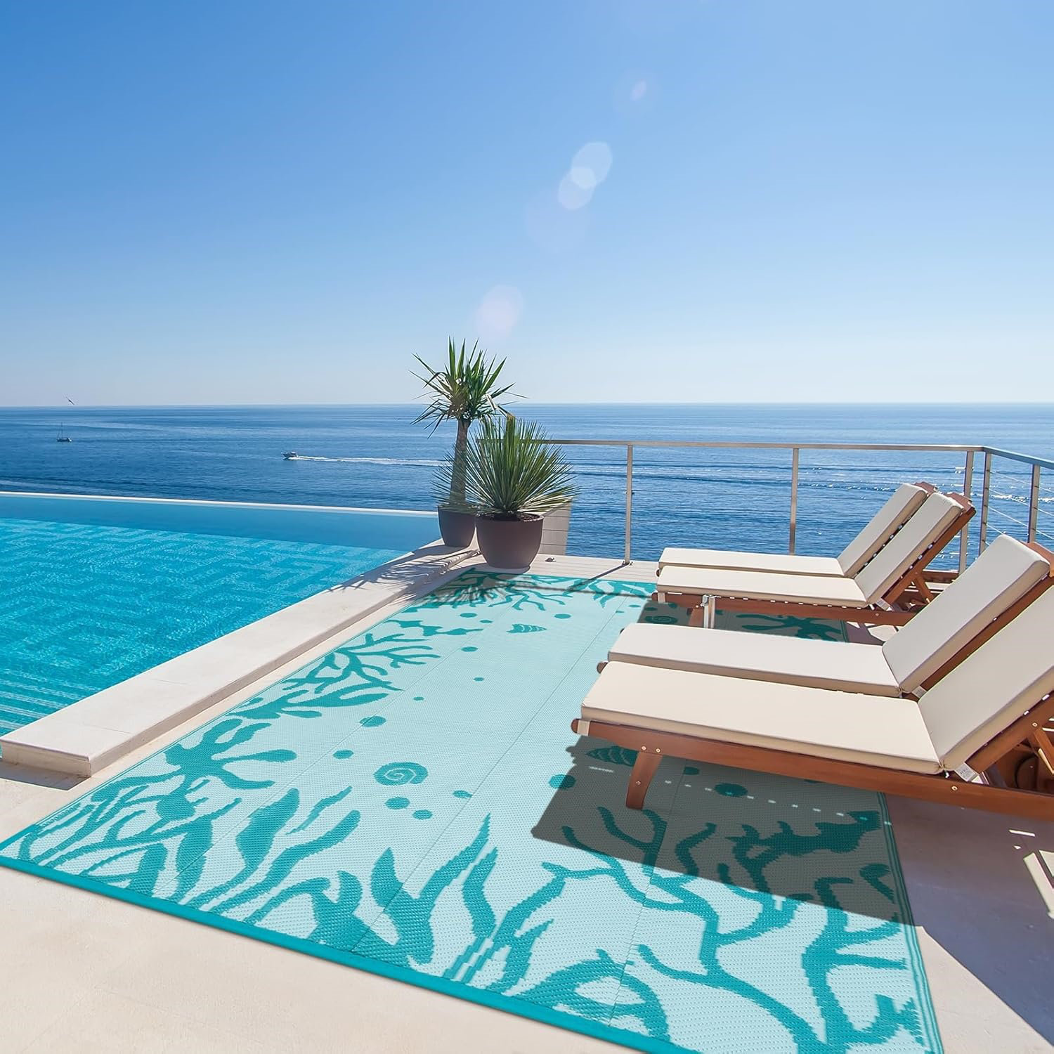 Beachcrest Home™ Coastal Outdoor Rug Waterproof 8X10,Reversible Ocean ...