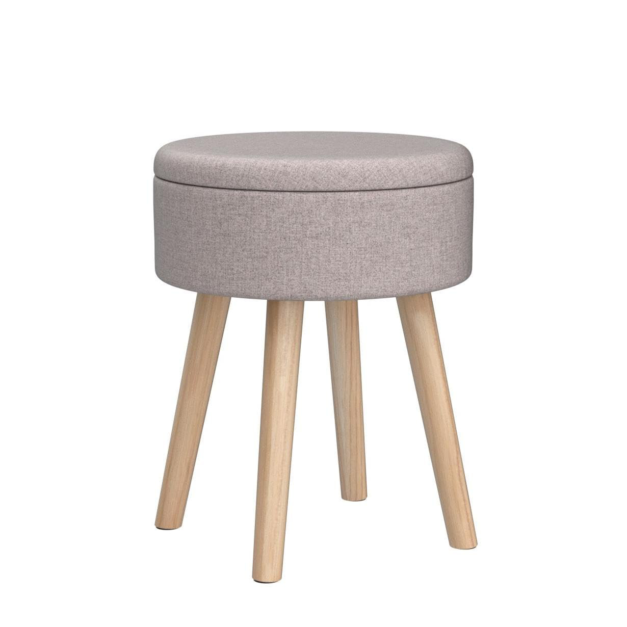 George Oliver Storage Ottoman Linen Round Vanity Stool Tray Top Modern ...