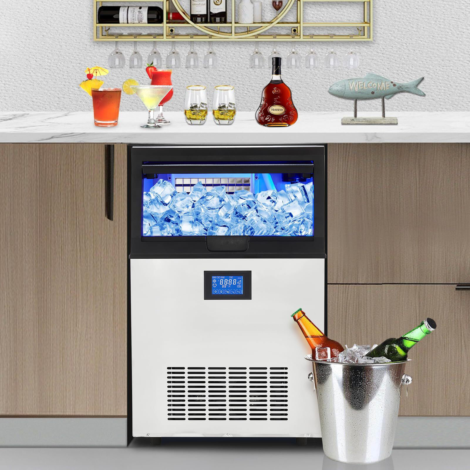 Homhougo 90 Lb. Daily Production Cube Ice Freestanding Ice Maker,Built ...