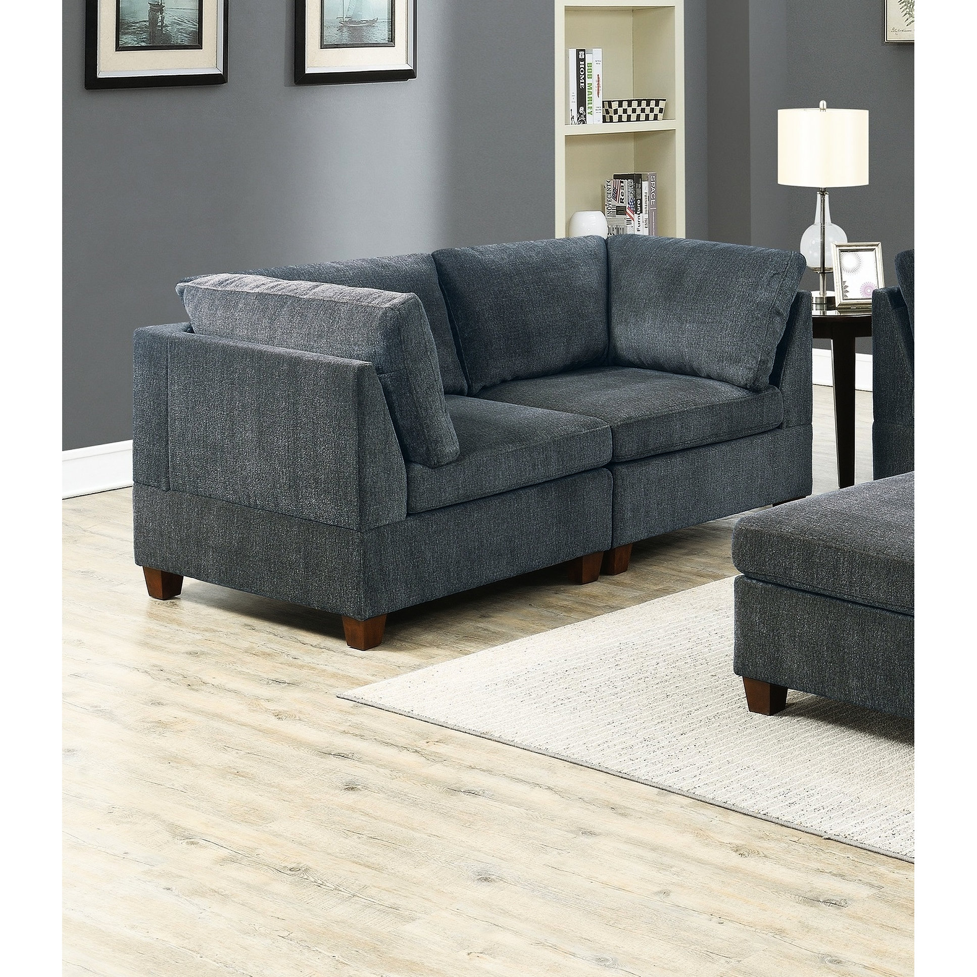 Ebern Designs 1 Seat Grey Chenille Fabric Modular Corner Wedge For ...