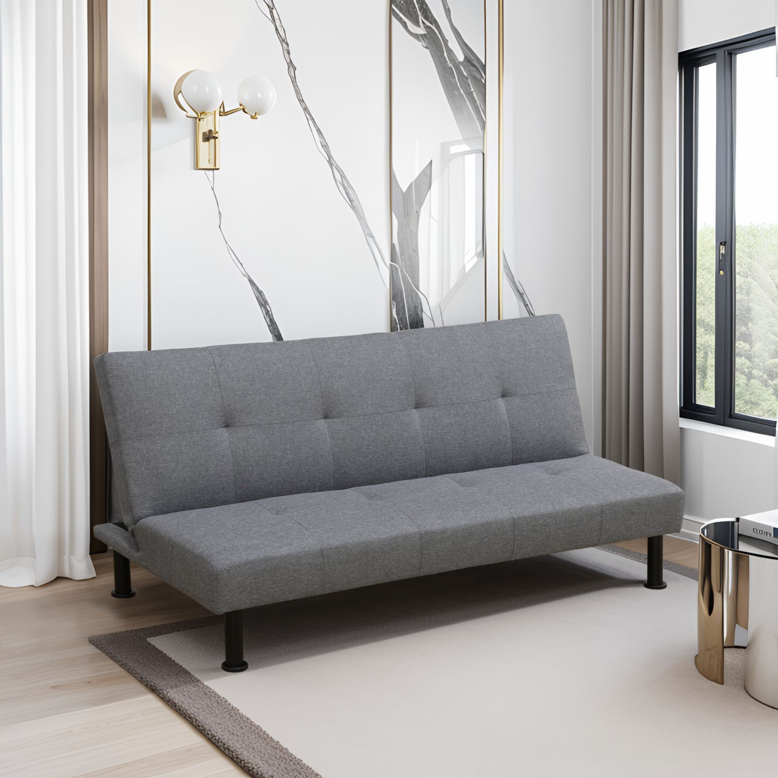 Ebern Designs 64 In. Blue Linen Twin Size Sofa Bed | Wayfair