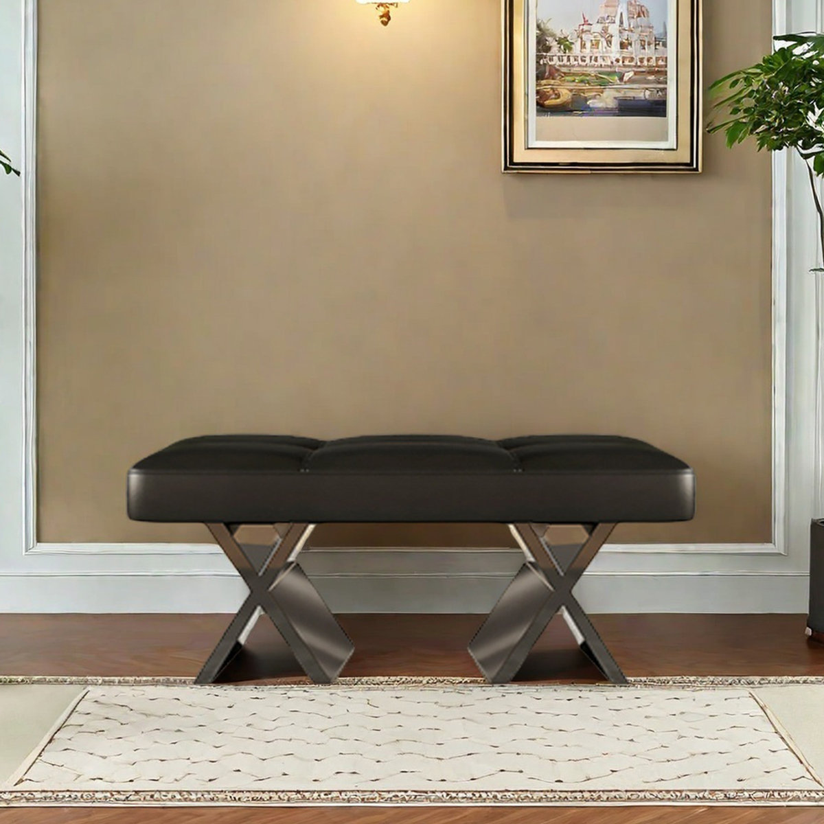 Orren Ellis Leather bench cloakroom rest area entrance door | Wayfair