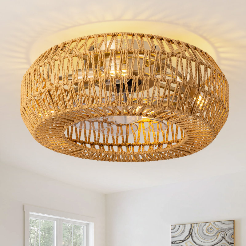 Bay Isle Home™ Hayne 20" Caged Rattan Ceiling Fan with Remote Control ...