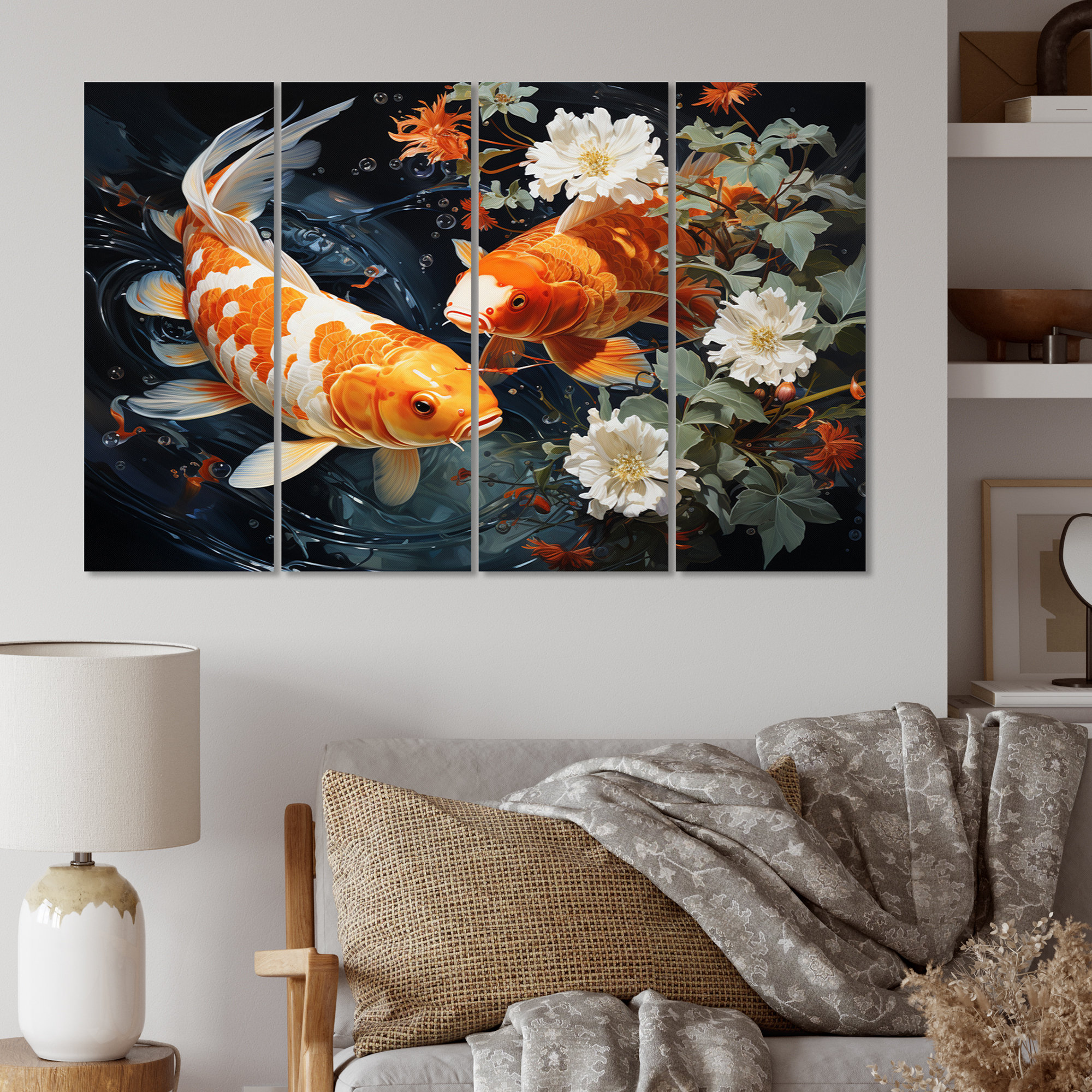 Design Art Asian Art Koi Dance II - Asian Wall Art Living Room - 4 ...