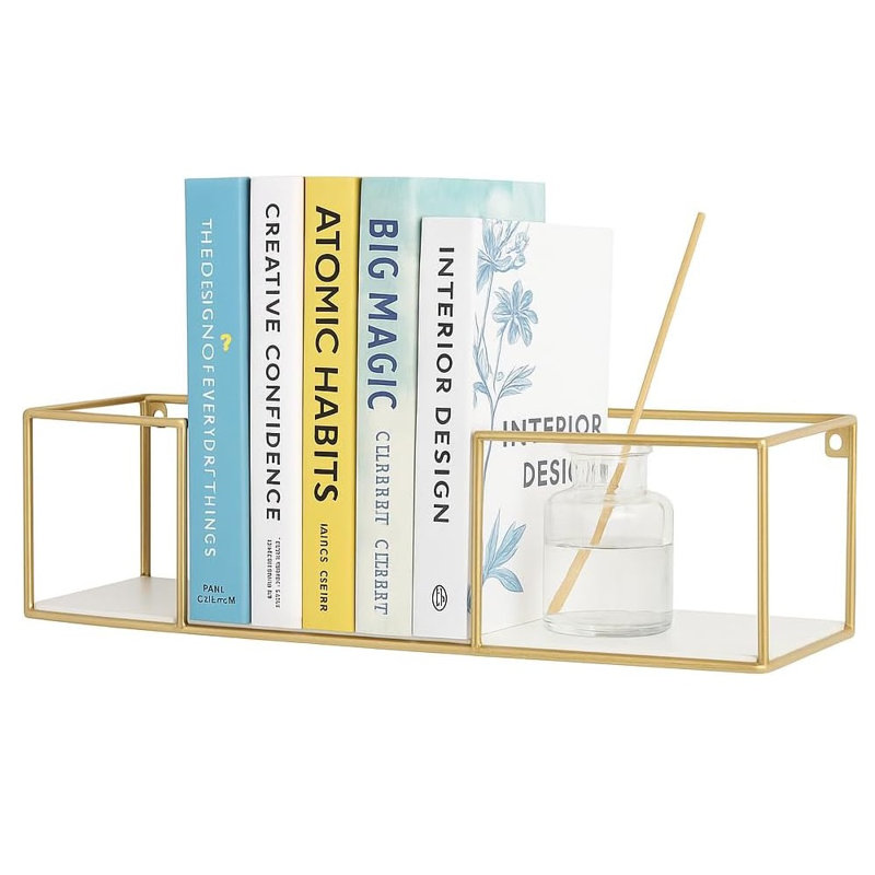 Mercer41 Gold Iron Floating Wall Shelf, Modern Wall-mounted Storage ...