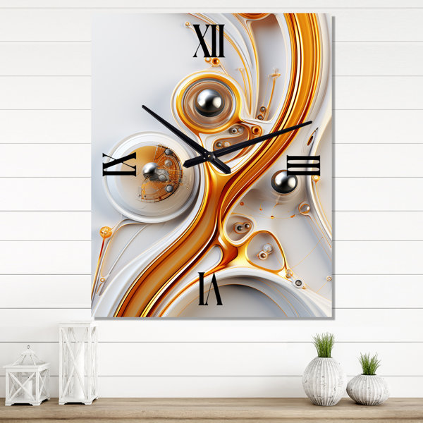 DesignArt Sublime Liquid Minimal In Gold White Silver I - Abstract ...
