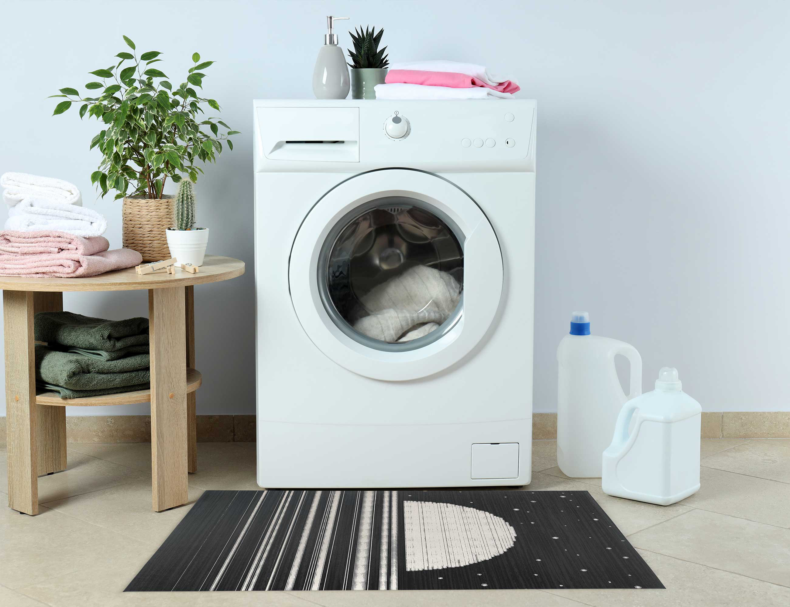 Union Rustic Keepler Polyester Laundry Mat in Charcoal/White | Wayfair